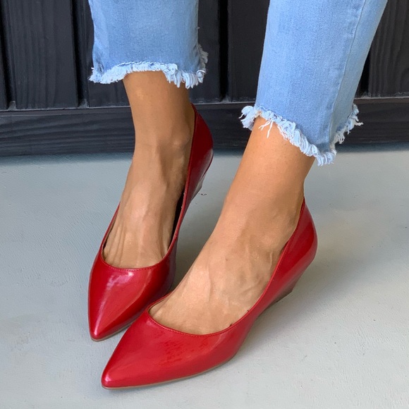 Urban Outfitters | Shoes | Ruby Red Pointy Ballet Demi Wedge Flats ...